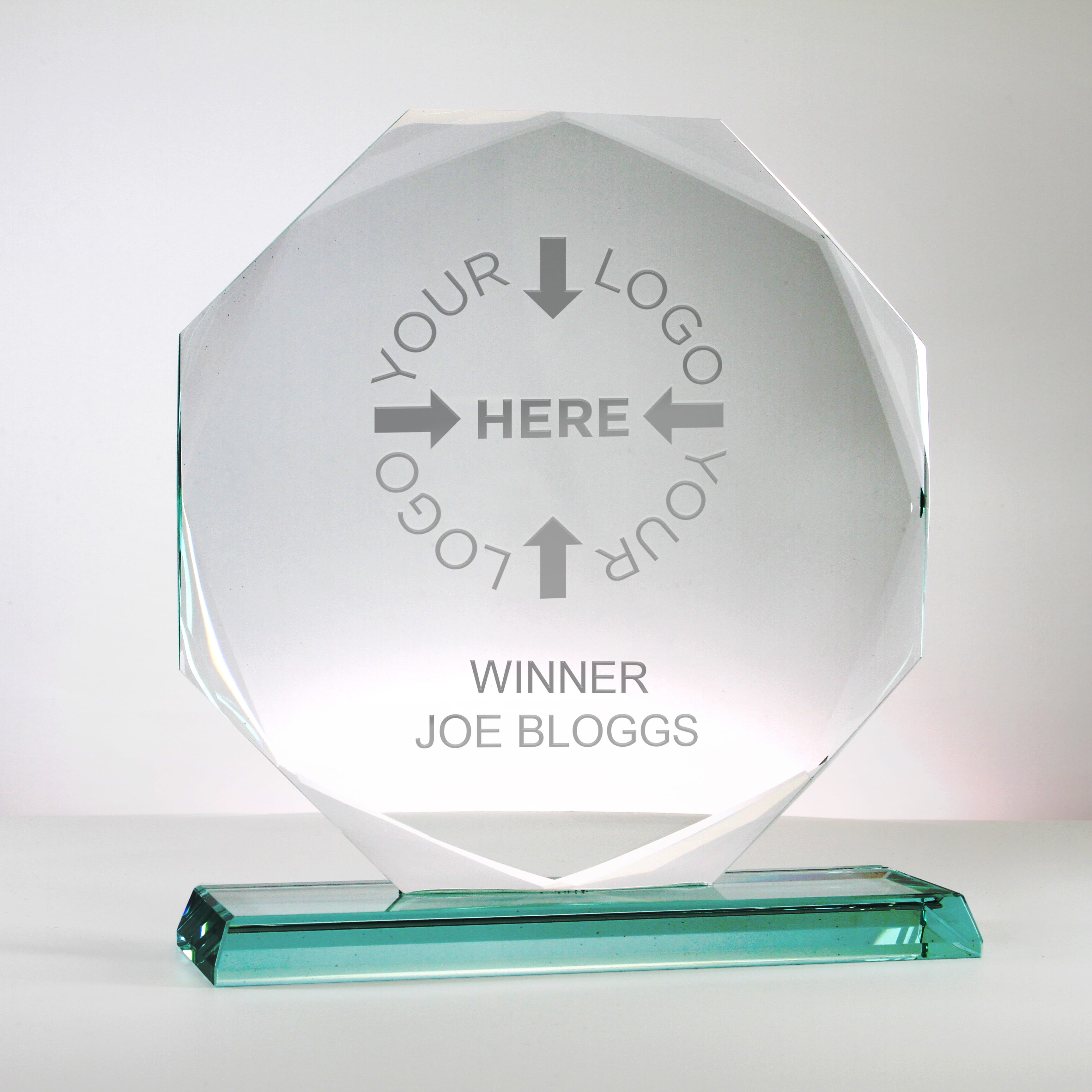 Personalised Recognition Jade Glass Octagon Trophy