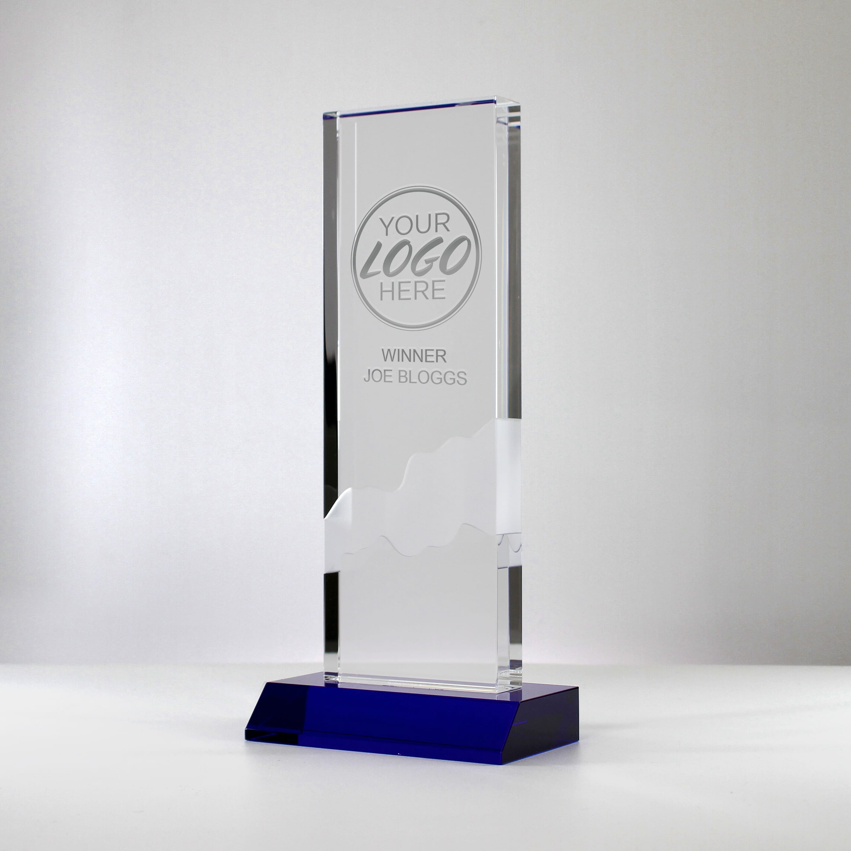 Personalised Mounted Rectangle Blue Glass Trophy