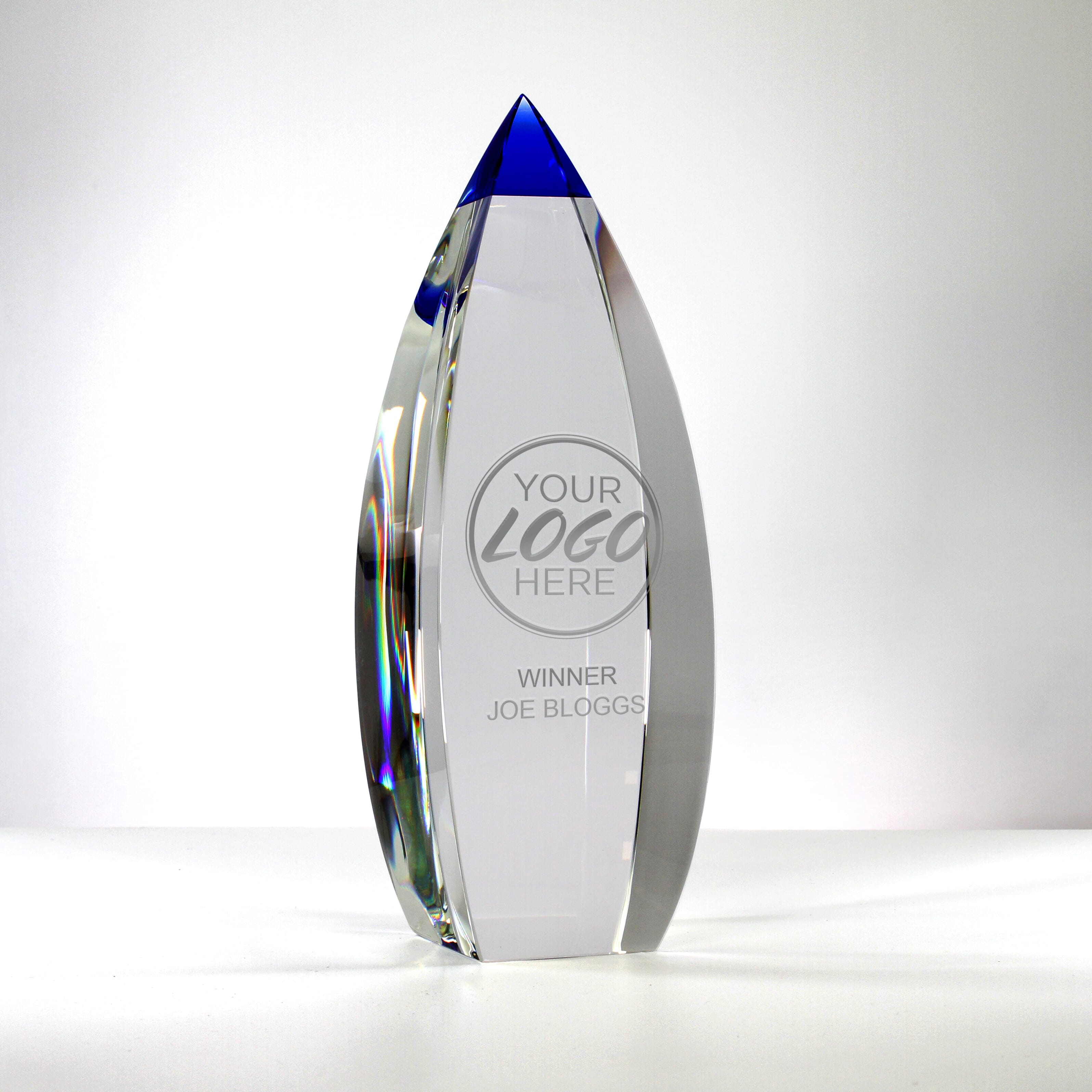 Personalised Nik Meller Blue Column Glass Trophy