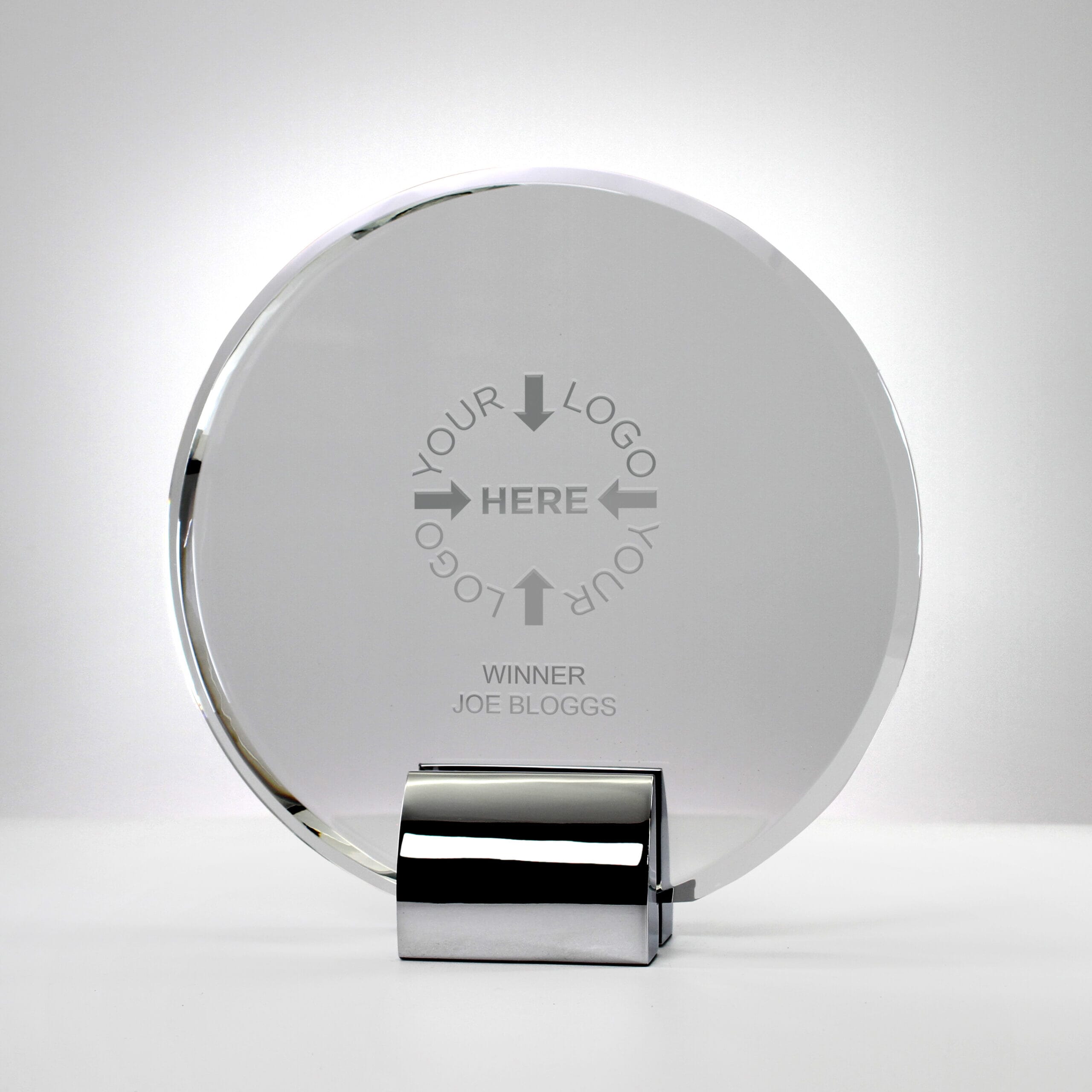 Circle Optical Crystal Trophy On Chrome Stand