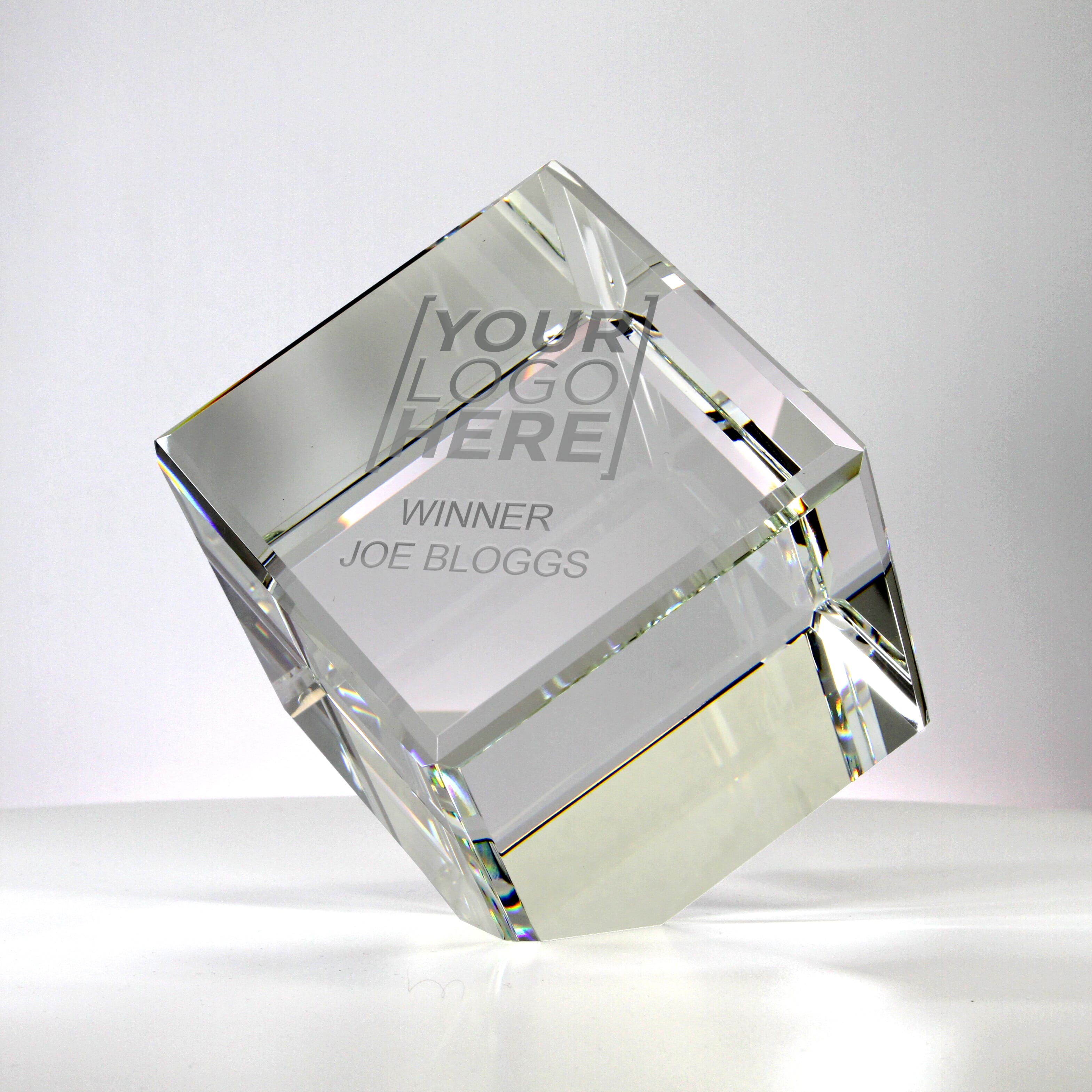 Bevel Edged Cube Glass Trophy - Custom Trophy