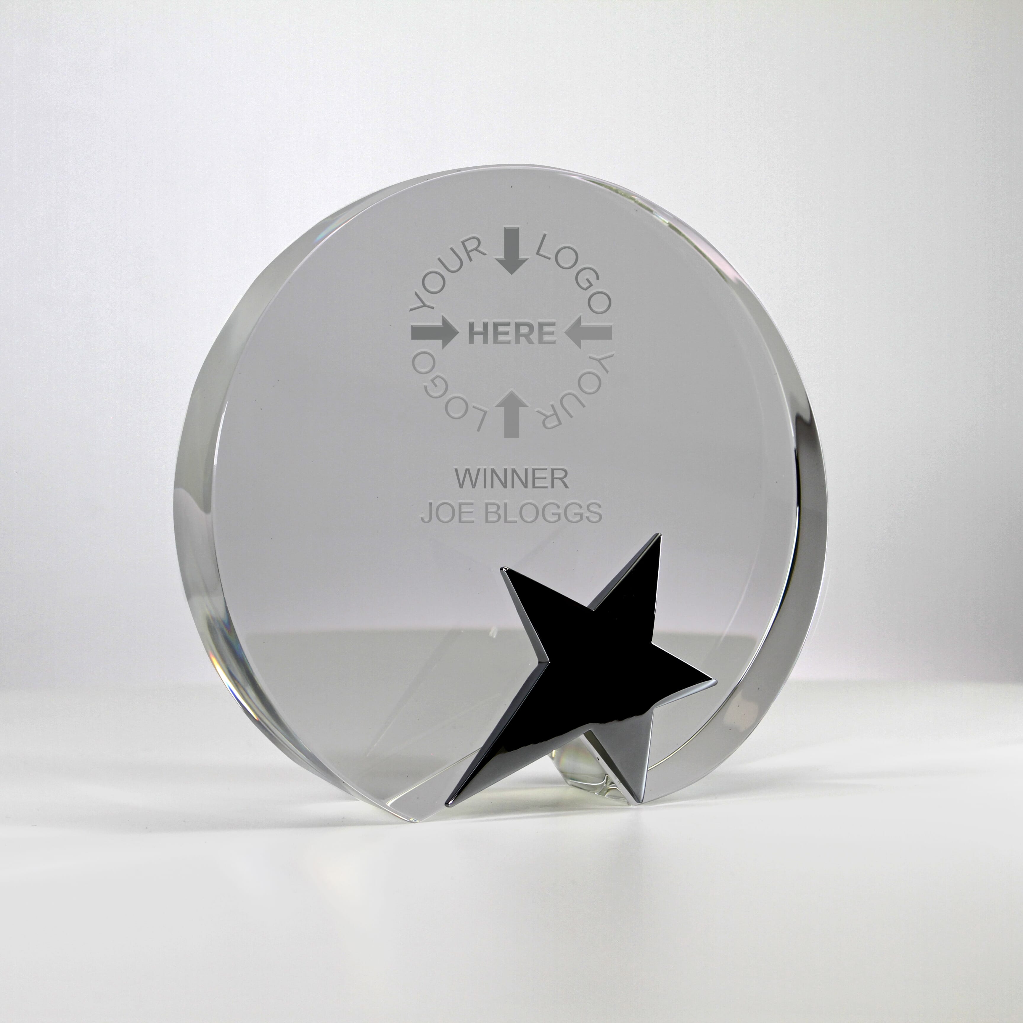 Circle Optical Crystal Trophy With Silver-Star Detail