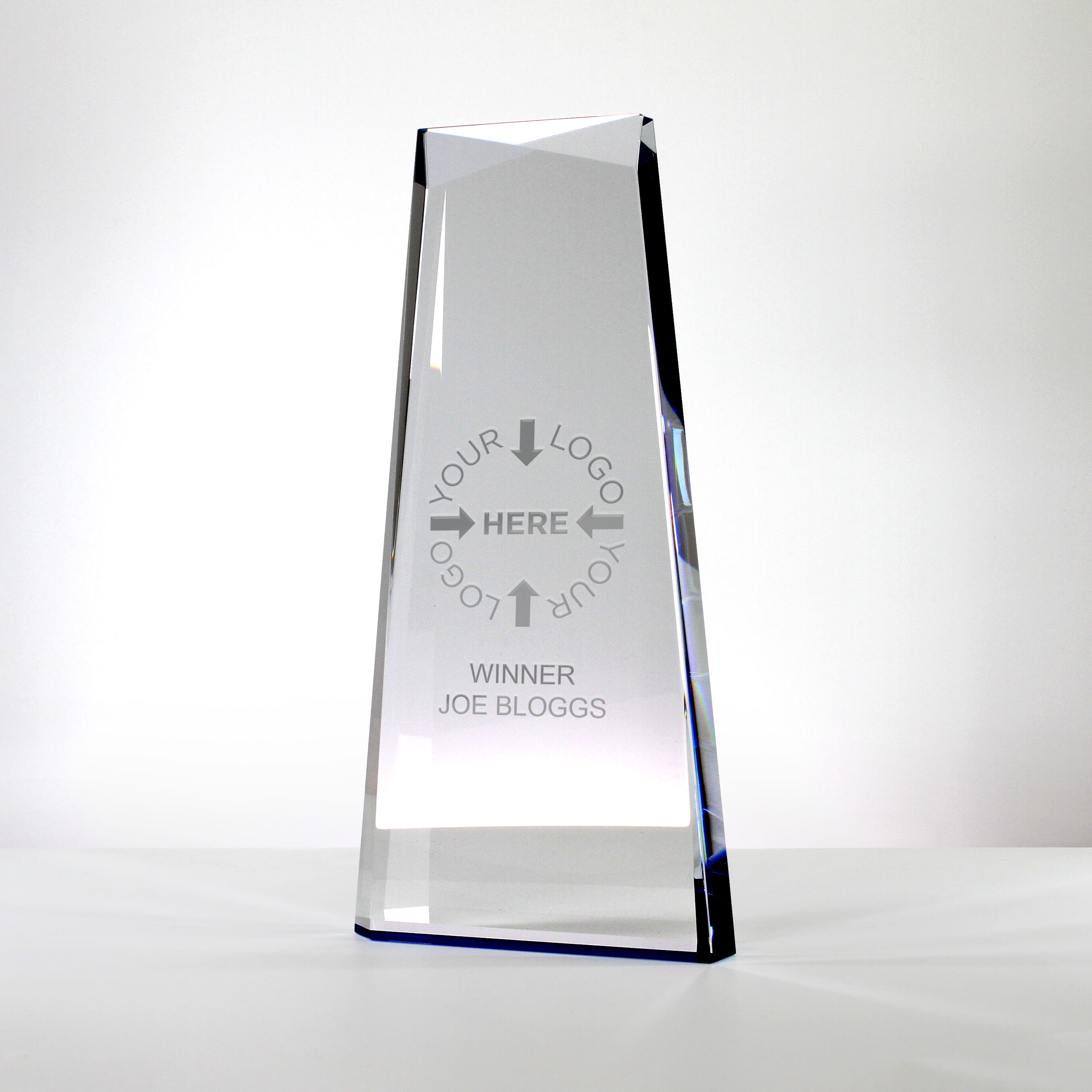 Personalised Tapered Rectangle Blue Glass Trophy