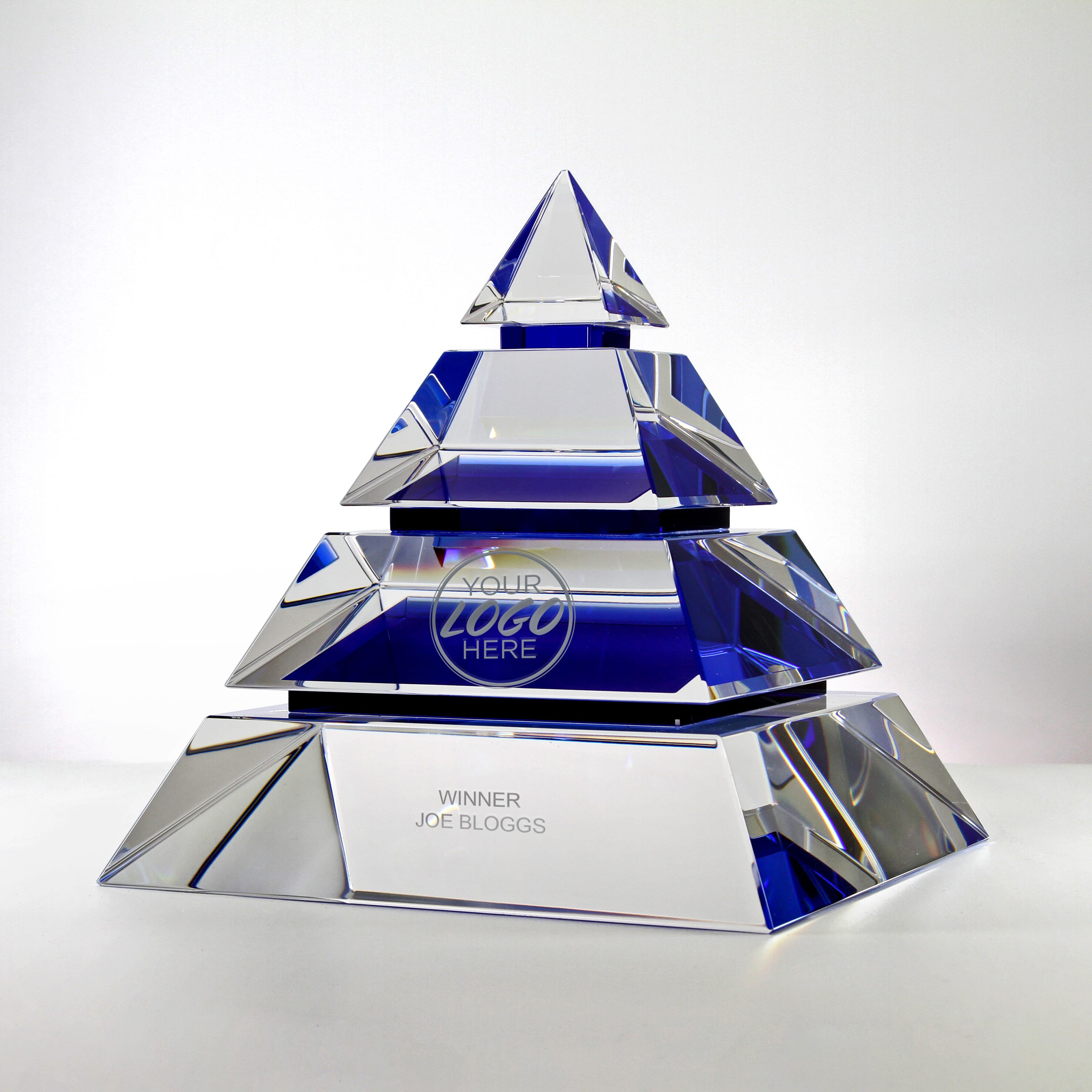 Personalised Luxor Blue Pyramid Glass Trophy