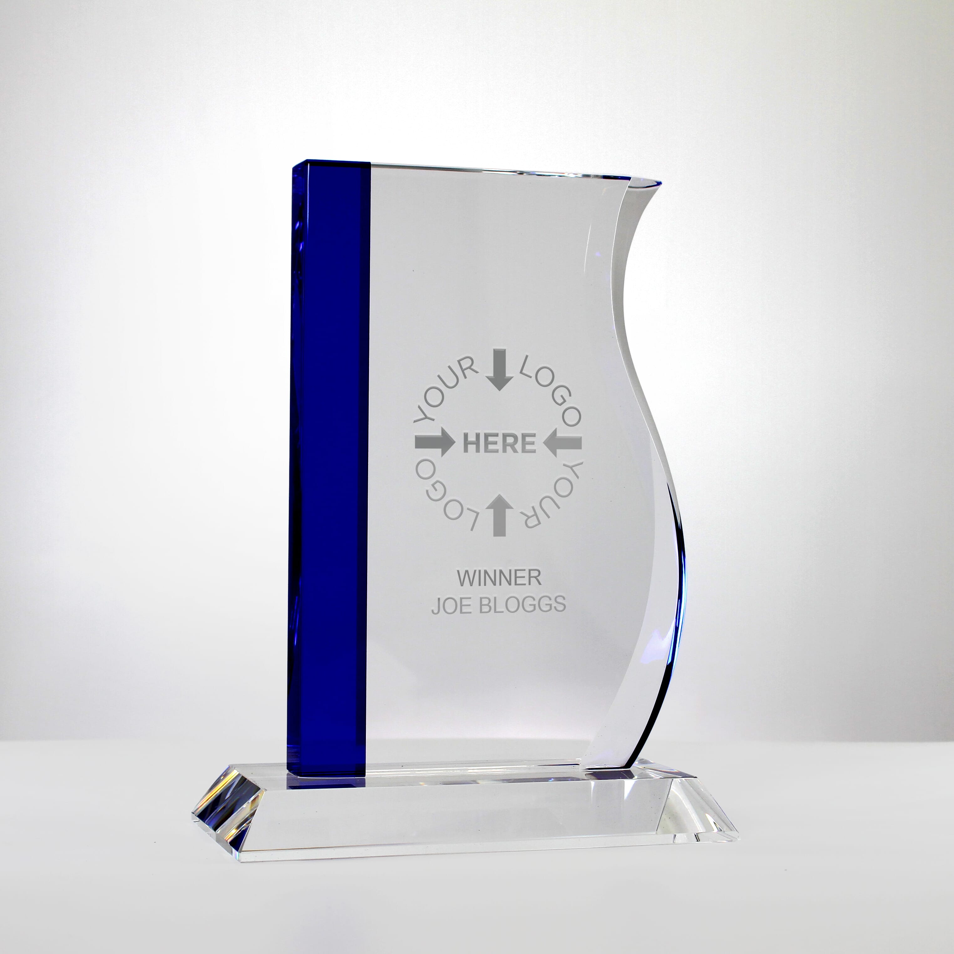 Blueline Wave Optical Crystal Trophy With Cobalt-Blue